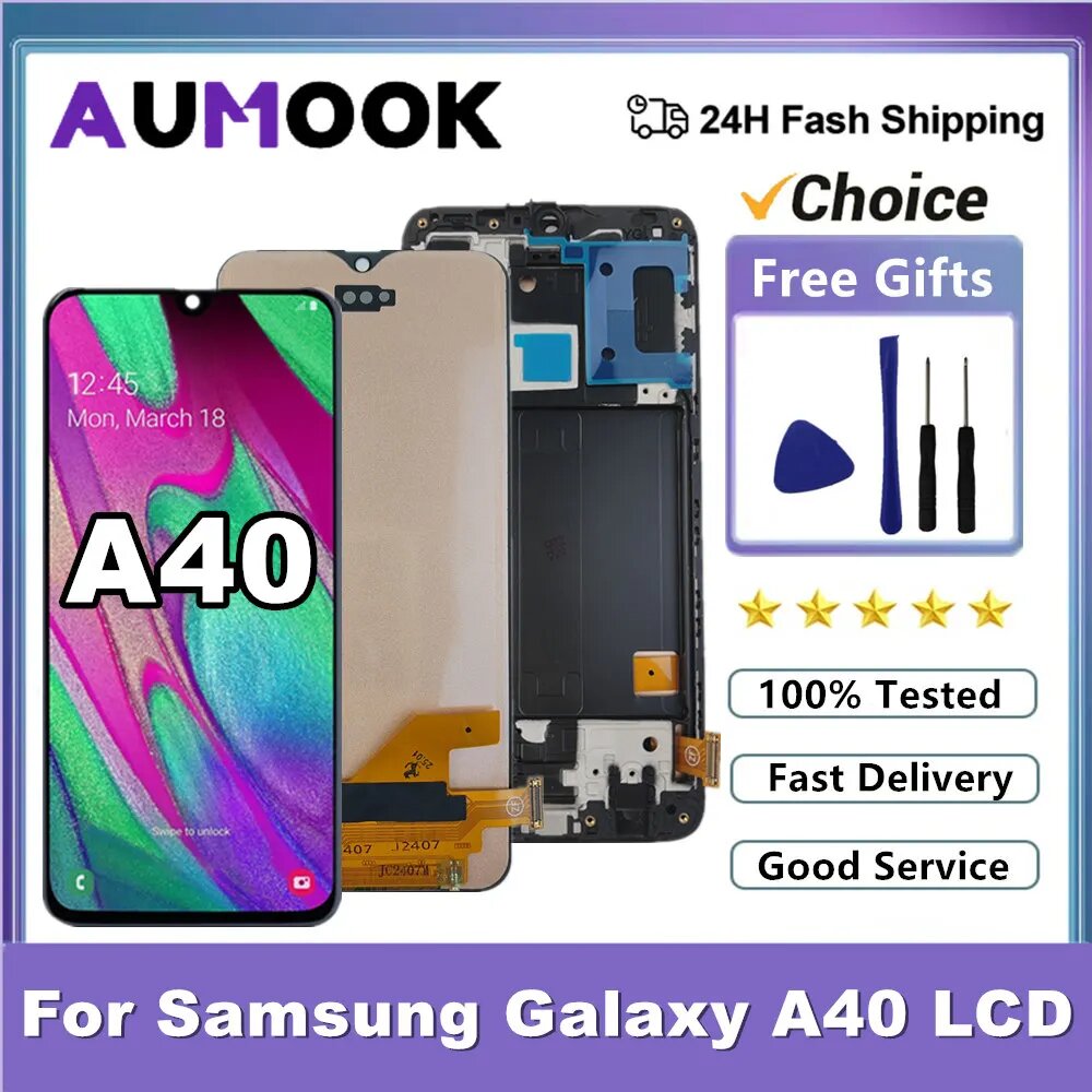 Дисплей Super AMOLED A40 для Samsung A40, сенсорный экран в сборе, дигитайзер для TFT With Frame