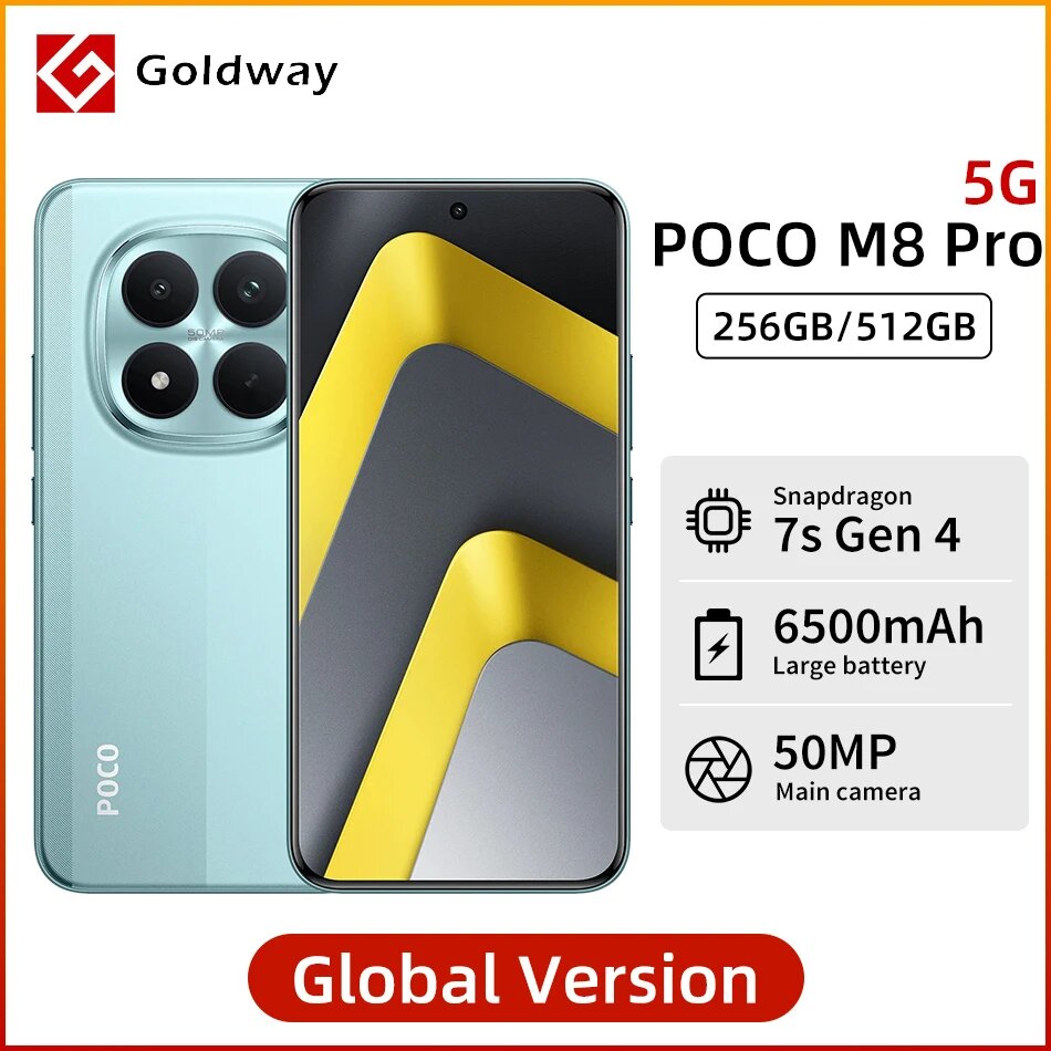Глобальная версия смартфона POCO M8 Pro 5G с NFC, дисплеем AMOLED 6,83" Standard, Only Glass Film — фото 1