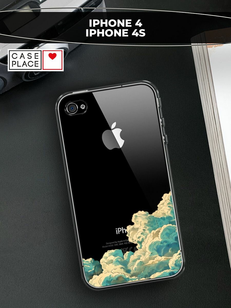 Чехол на Apple iPhone 4/4S / Айфон 4/4S с принтом Ночное небо и облака, прозрачный
