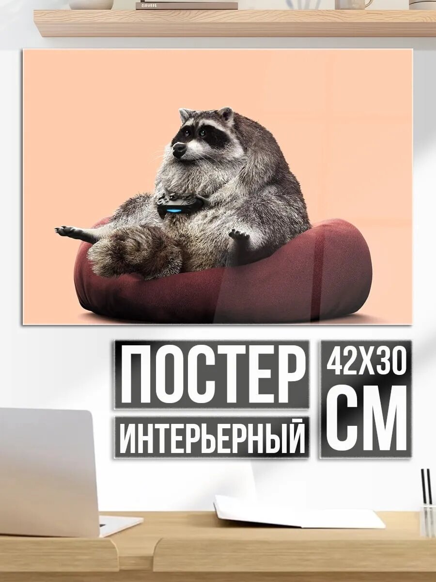 Плакат постер Енот с джойстиком