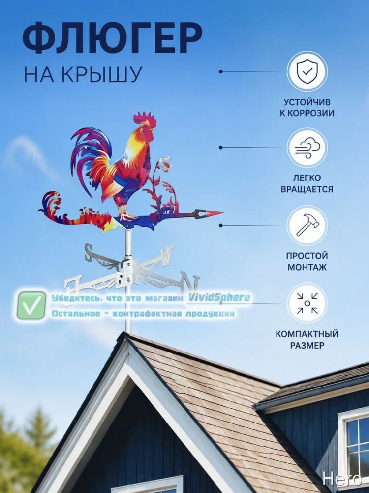 Флюгер VividSphere 360° свободное вращение волк разноцветный дизайн для дома и сада — фото 1