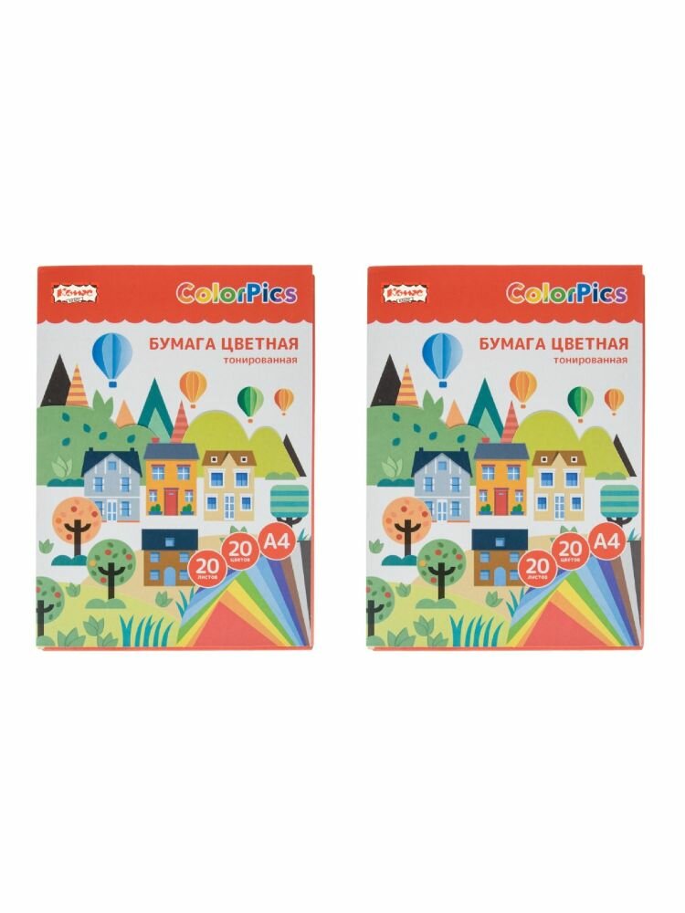 Комус Класс Бумага цветная "ColorPics" А4, 20 цв, 20 листов, 2 шт