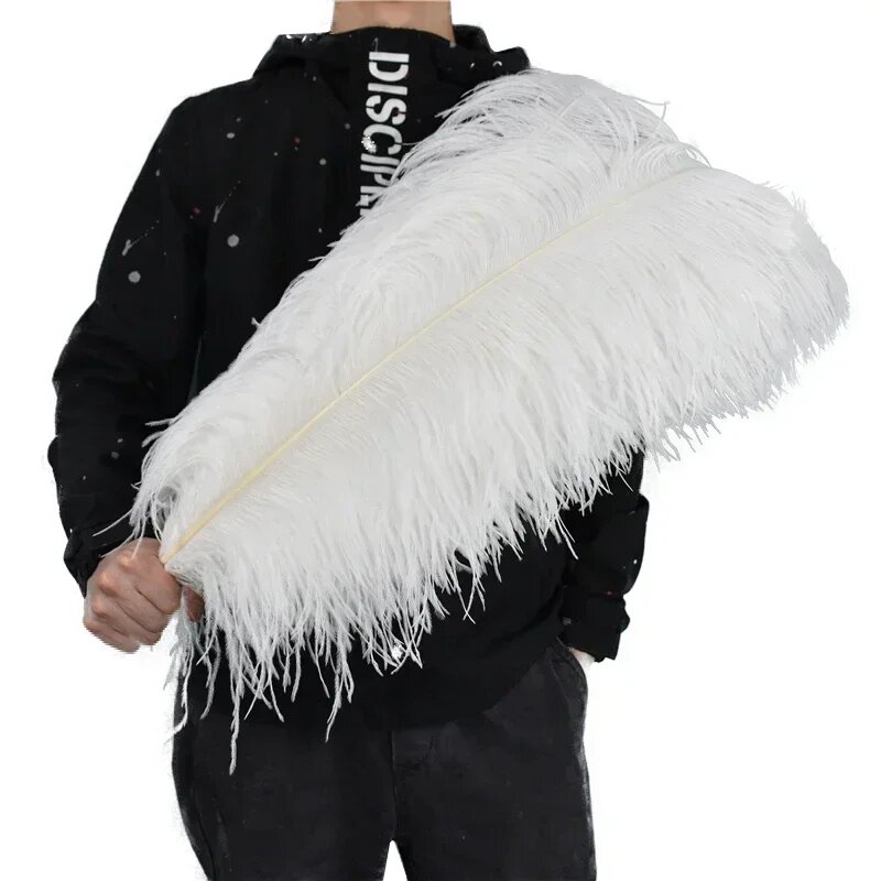 10 шт. белых страусиных перьев Xywae 50-75 см Big55-60cm 22-24inch, Белый, White