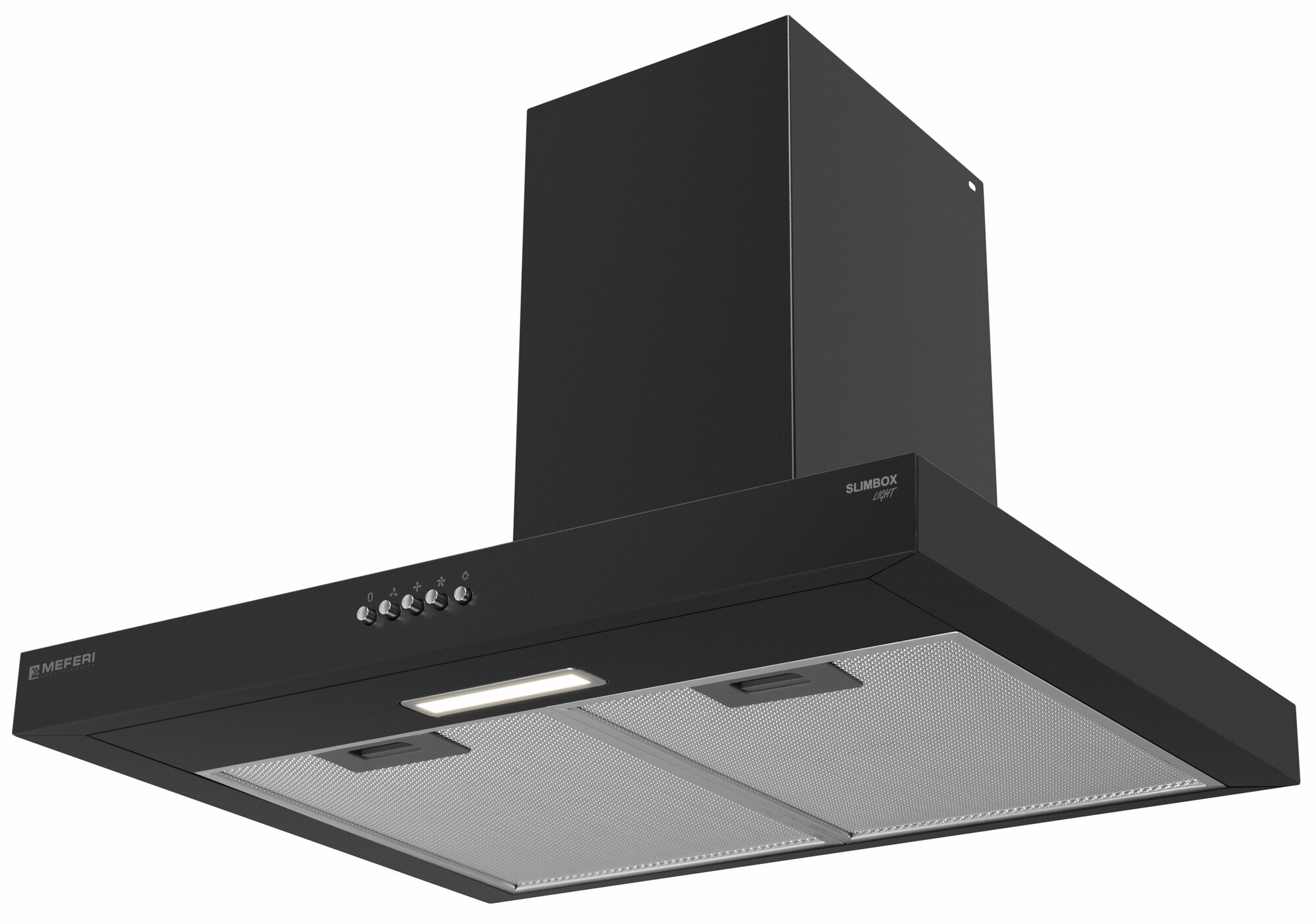 Вытяжка кухонная MEFERI SLIMBOX60BK LIGHT на 60 см купольная, черная, производительность 650 м3/ч, 3 скорости, низкий уровень шума, режимы отвод и рециркуляция