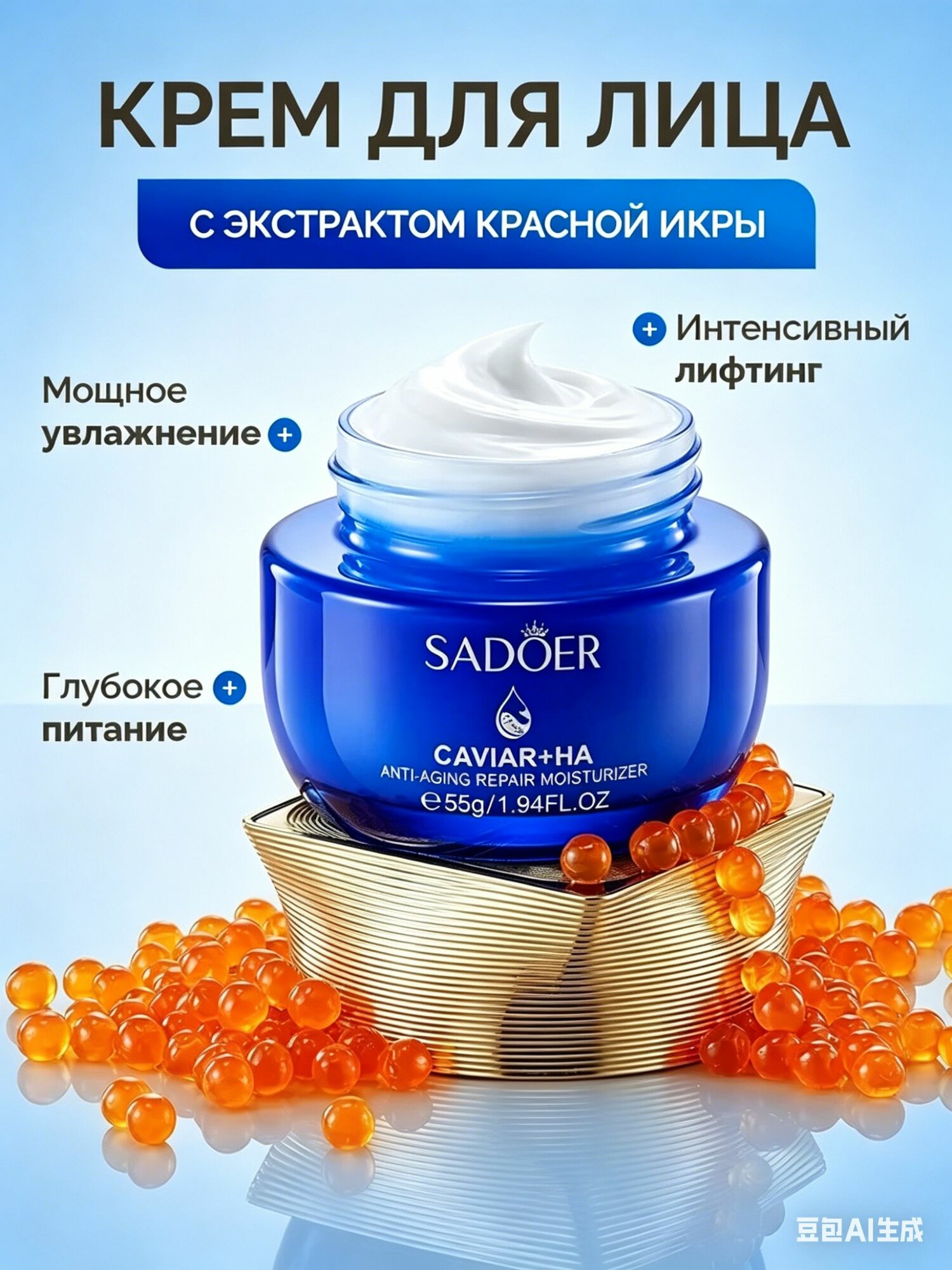 Крем для лица 55ml Крем для лица антивозрастной SADOER CAVIAR+HA