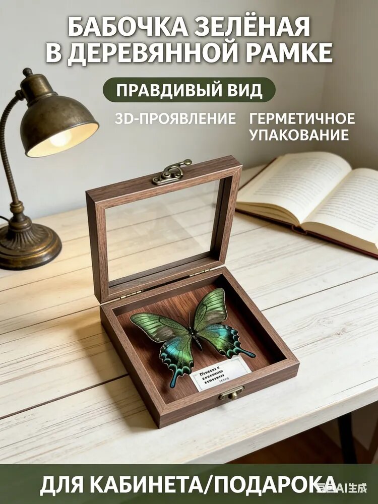 Бабочка в рамке под стеклом 3D, энтомологическая коллекция 1 шт, интерьерный декор для дома, офиса и кабинета