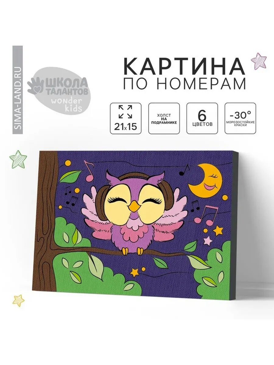 Детская картина по номерам «Совушка с наушниками»