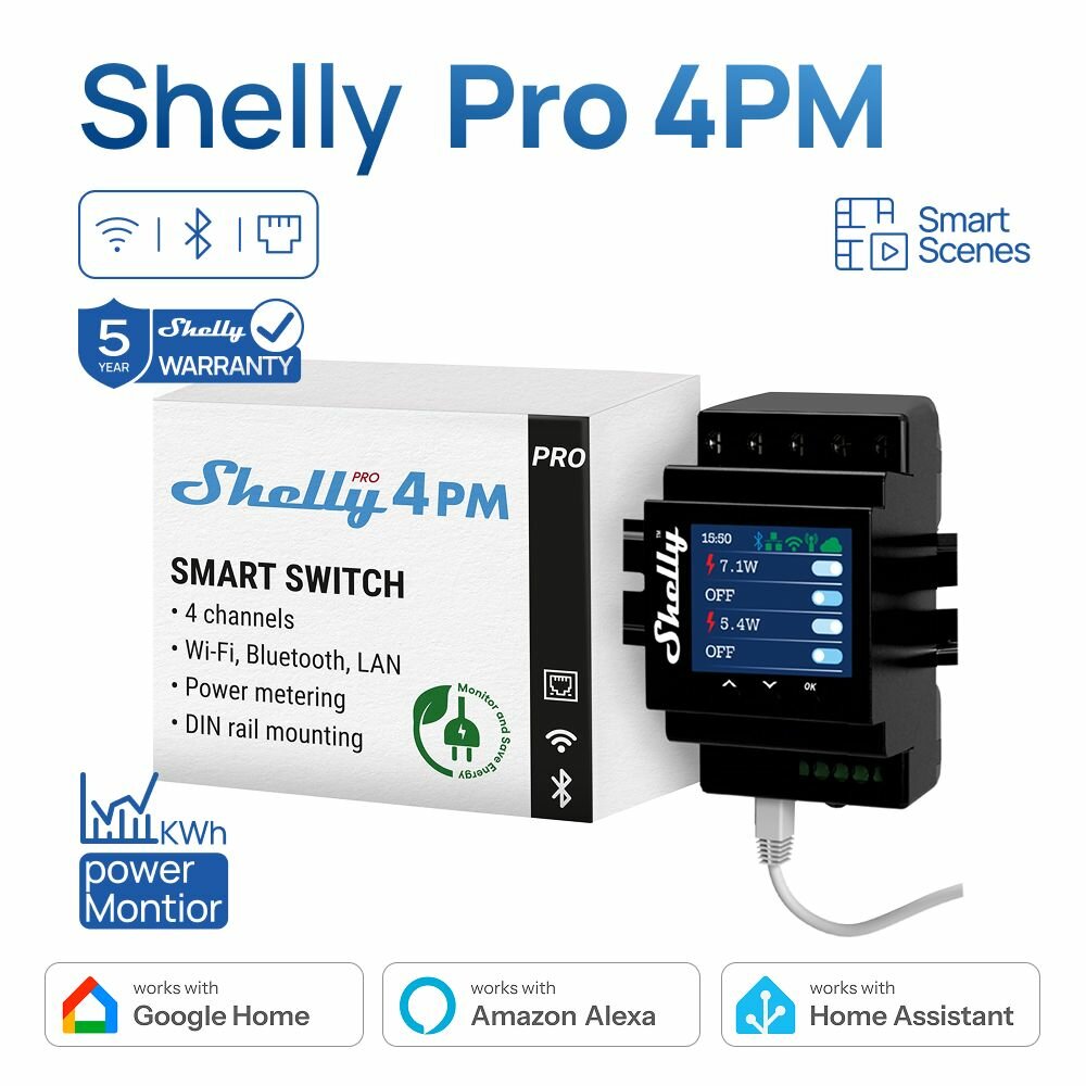 Shelly Pro 4PM Четыре канала реле LAN Wifi переключатель подходит для домашней автоматизации объекта с дистанционным управлением измерения мощности