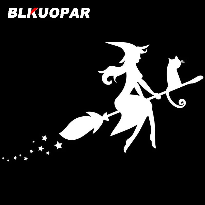 Наклейка на авто Ведьма с кошкой, BLKUOPAR, Белый