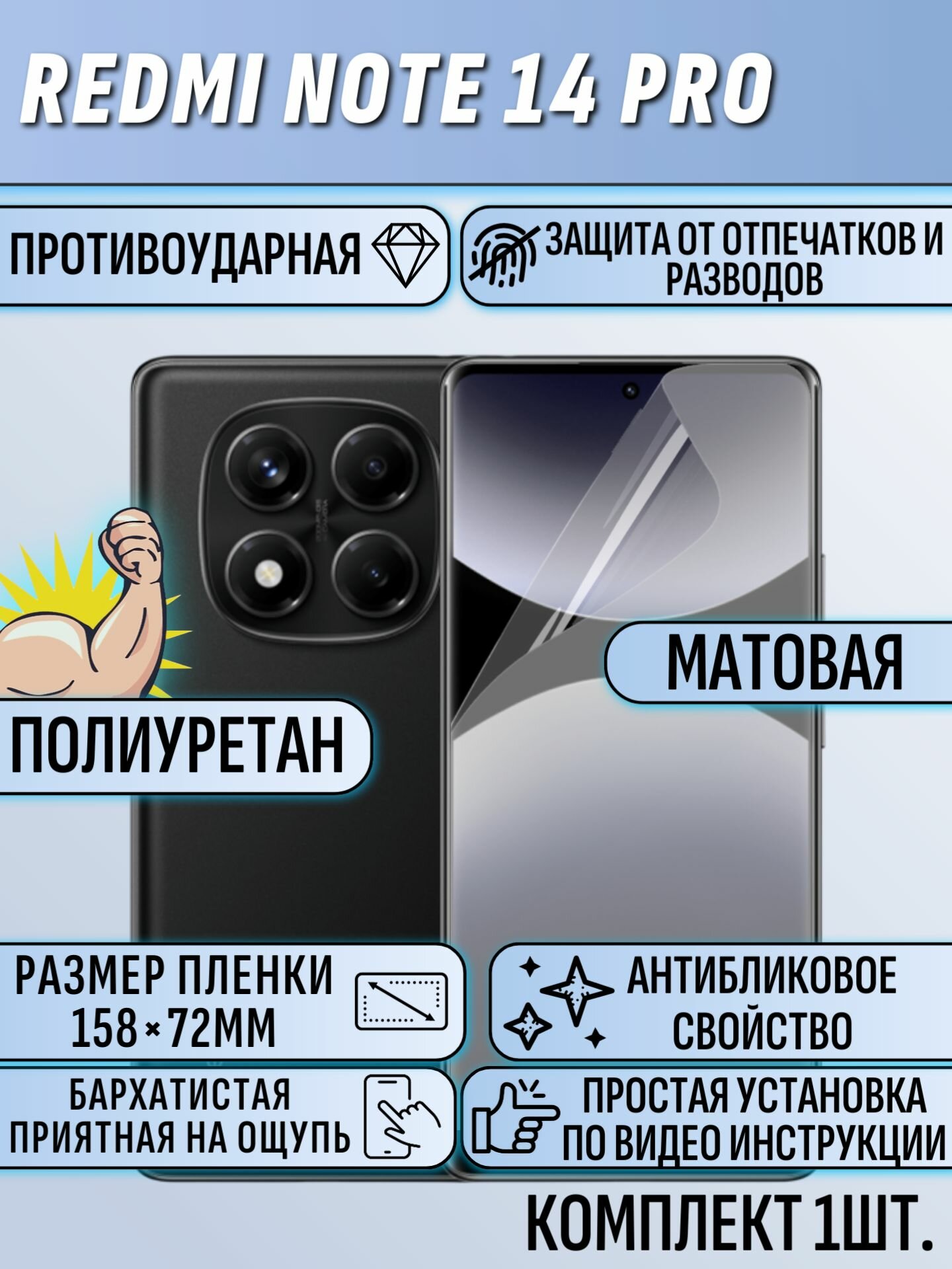 Гидрогелевая пленка для Redmi Note 14 Pro матовая