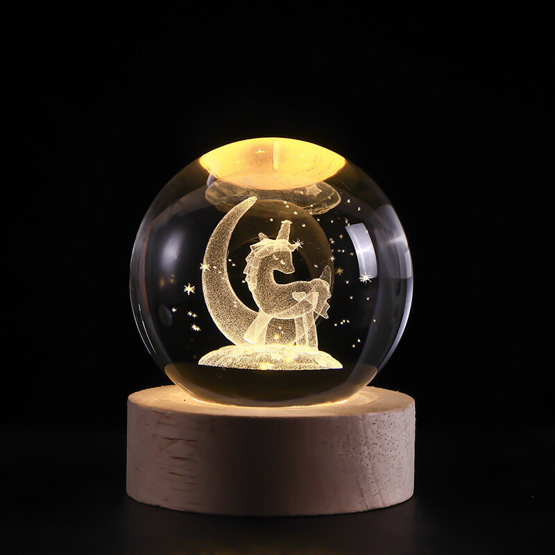 Светильник-ночник стеклянный шар единорогСветящаяся хрустальная шариковая ночник 3D
