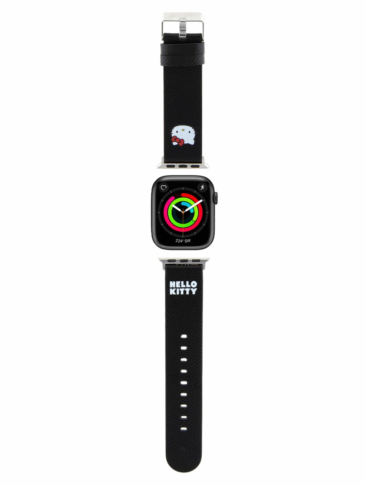 Ремешок Hello Kitty PU Grained leather для смарт часов Apple Watch 38 40 41 42 мм из экокожи с принтом Kitty Head черный