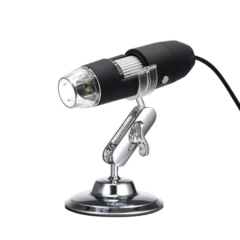 USB Цифровой Зум Микроскоп Магнификатор с функцией OTG 8-LED Свет Магниifying Glass 1600X Увеличение со Стойкой, черный цвет, 0.3MP, 1920*1080 640*480, Micro USB TYPE-C USB, 1.5m USB кабель, 113*33*33mm, 158g