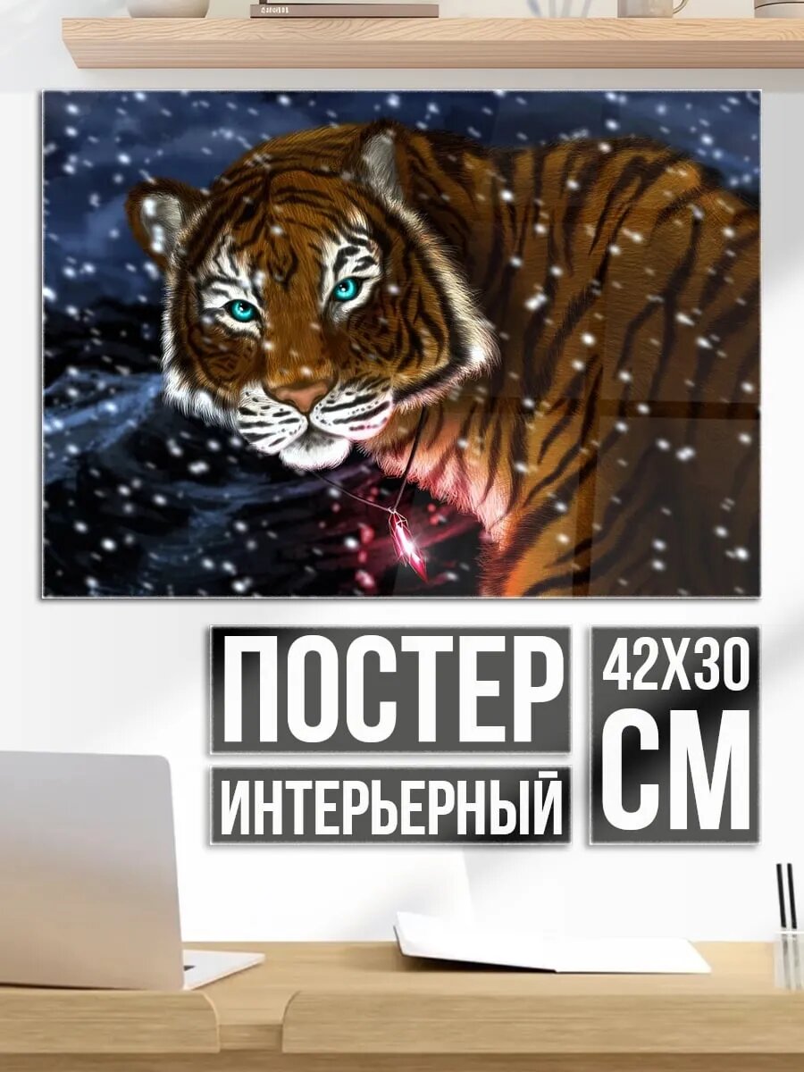 Плакат постер Тигр в снегу