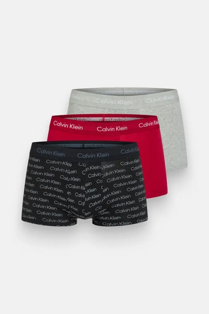 Трусы CALVIN KLEIN LOW RISE TRUNK Classic Fit, комплект из 3 шт., размер M, черный, серый, красный