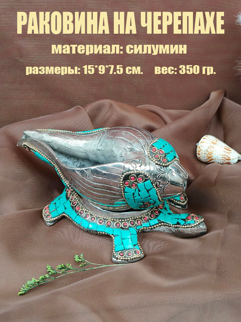 Раковина на черепахе, Индия, (15*9*7.5 см.)