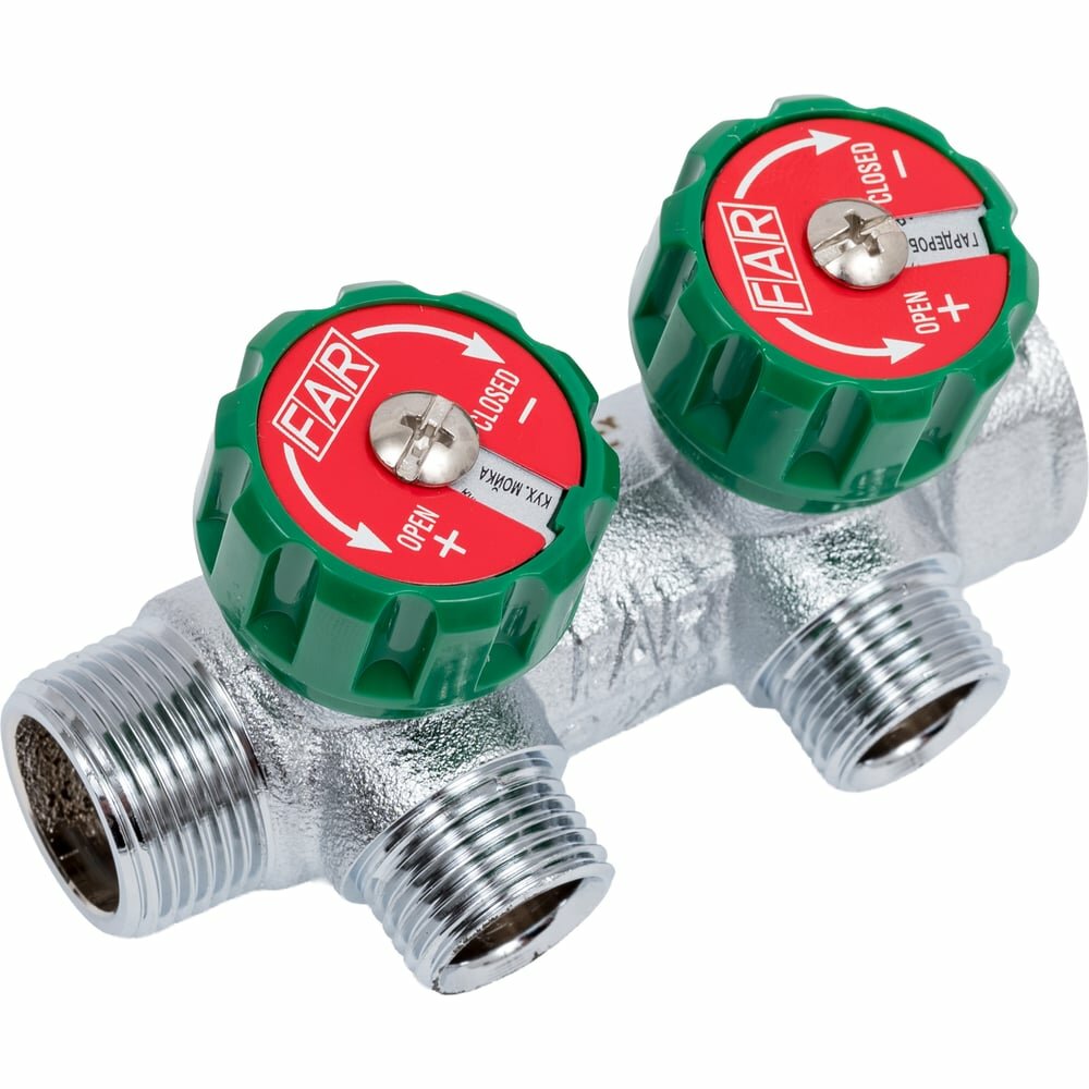 Регулирующий коллектор FAR 3/4" ВР-НР с 2 отв. 1/2" НР межосев. 45 мм FK 3821 3412