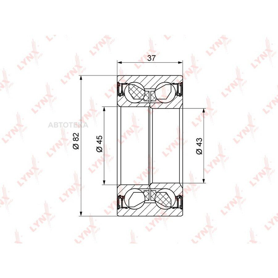 Подшипник ступицы передний (37x45/43x82) AUDI A4 1.8T-2.8 94-00 / A6 1.8-3.0 94-05 / A8 2.5D-4.2 94-02 / 80 2.3-2.8 >94 / 100 1.8-4.2 >94 SKODA Superb(3U) 1.8T-2.0 01-08 VW Passat 1.6-2.8 96-05 LYNXAUTO WB1057