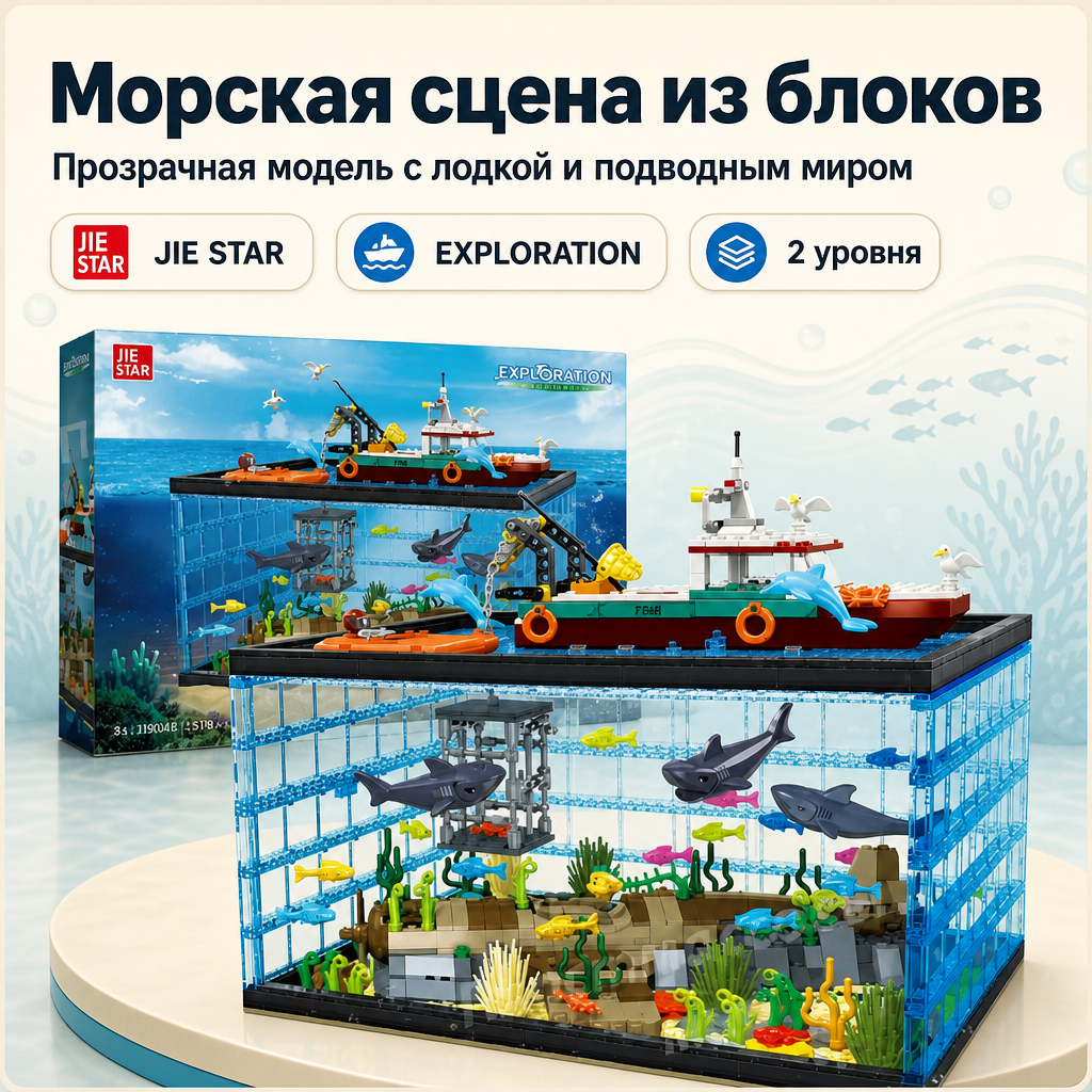 Конструктор морская сцена из блоков, подарок для детей и взрослых