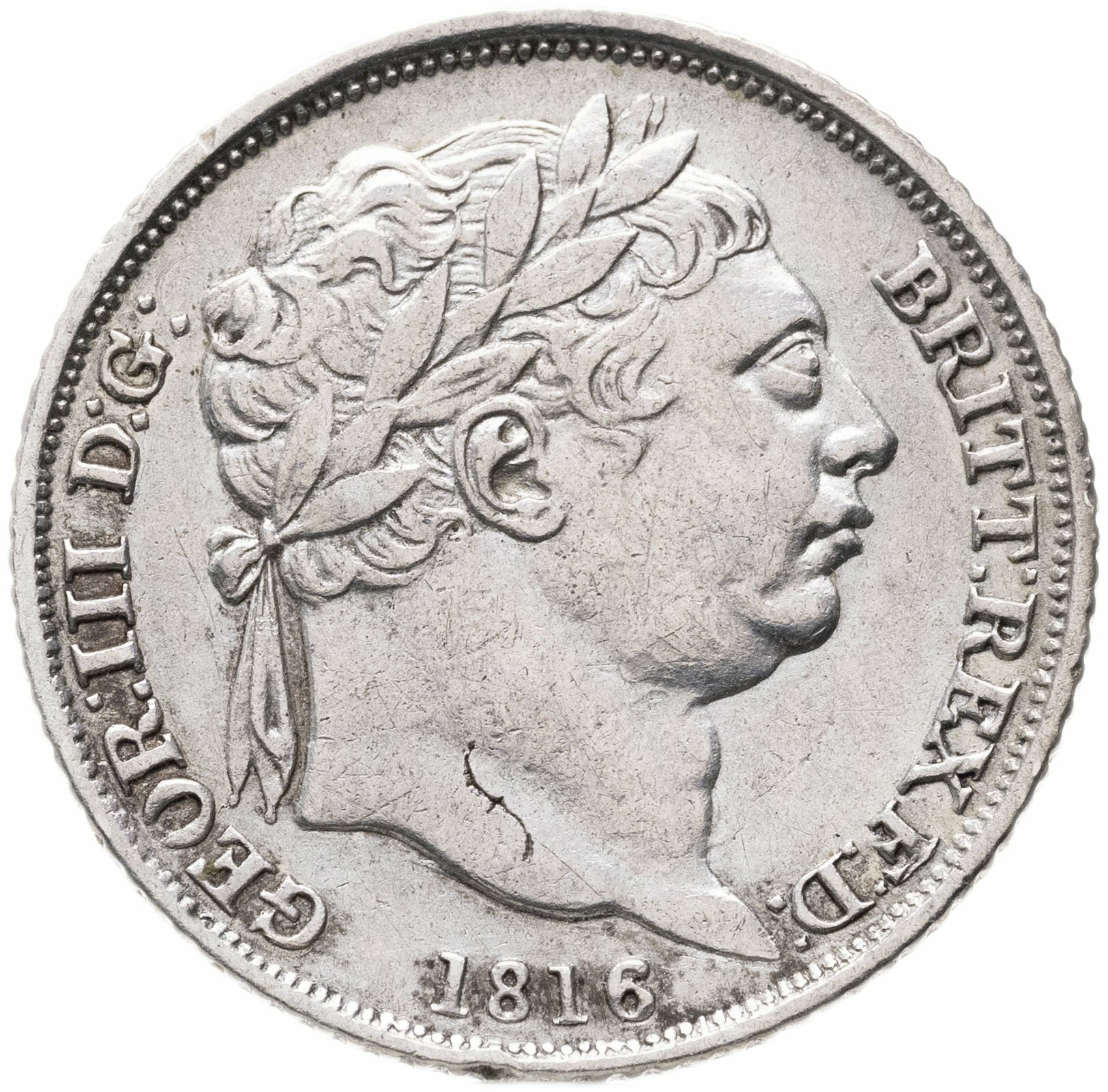 Великобритания 6 пенсов pence 1816 Георг III, Серебро 925, в сохранности AU