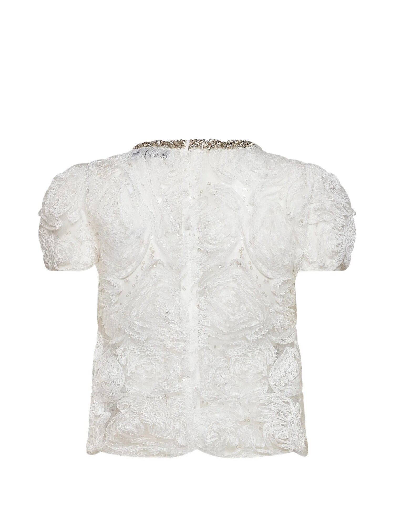 Топ Self-Portrait Sequin-embellished lace top, размер 6, белый — фото 1