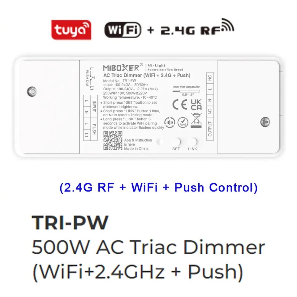 MiBoxer 500W AC Triac Dimmer TRI-PW WiFi 2.4G
