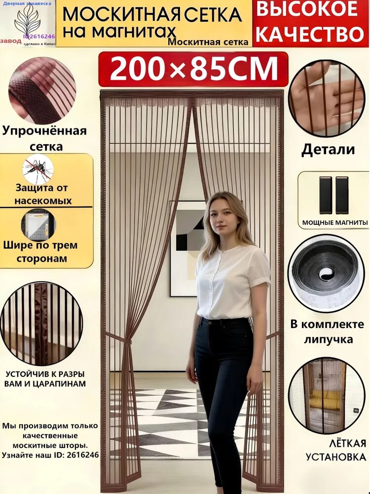 Москитная сетка на дверь / Защитная сетка для дома Размер 85x200cm
