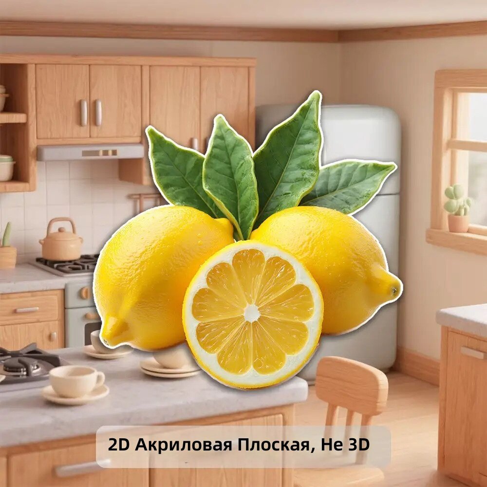 Большой реалистичный магнит в форме лимона с долькой и листочком, акриловый, для холодильника и морозильника, декор для вечеринки в лимонной тематике, нетоксичный, 2D плоский, цвет A