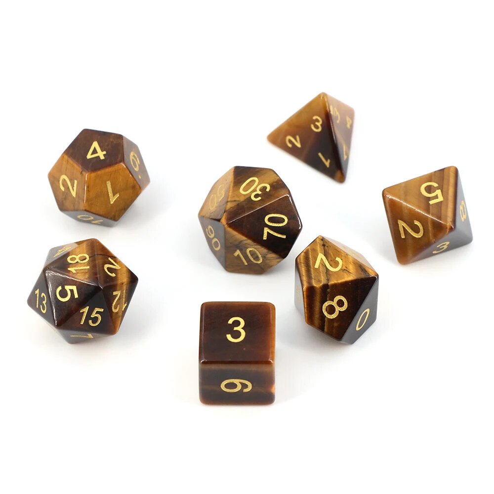 Набор из 7 многогранных костей из натуральных камней для DND Tiger Eye