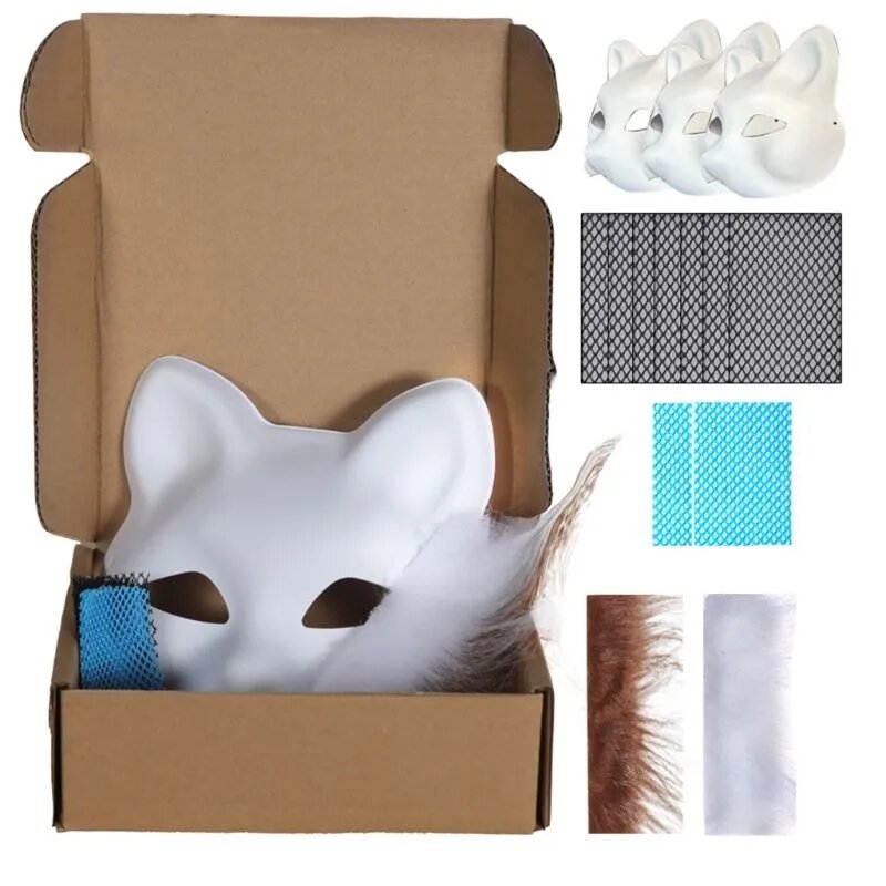 Маска "Сделай сам" из ПВХ с ручной росписью White cat set в штучной упаковке-белый