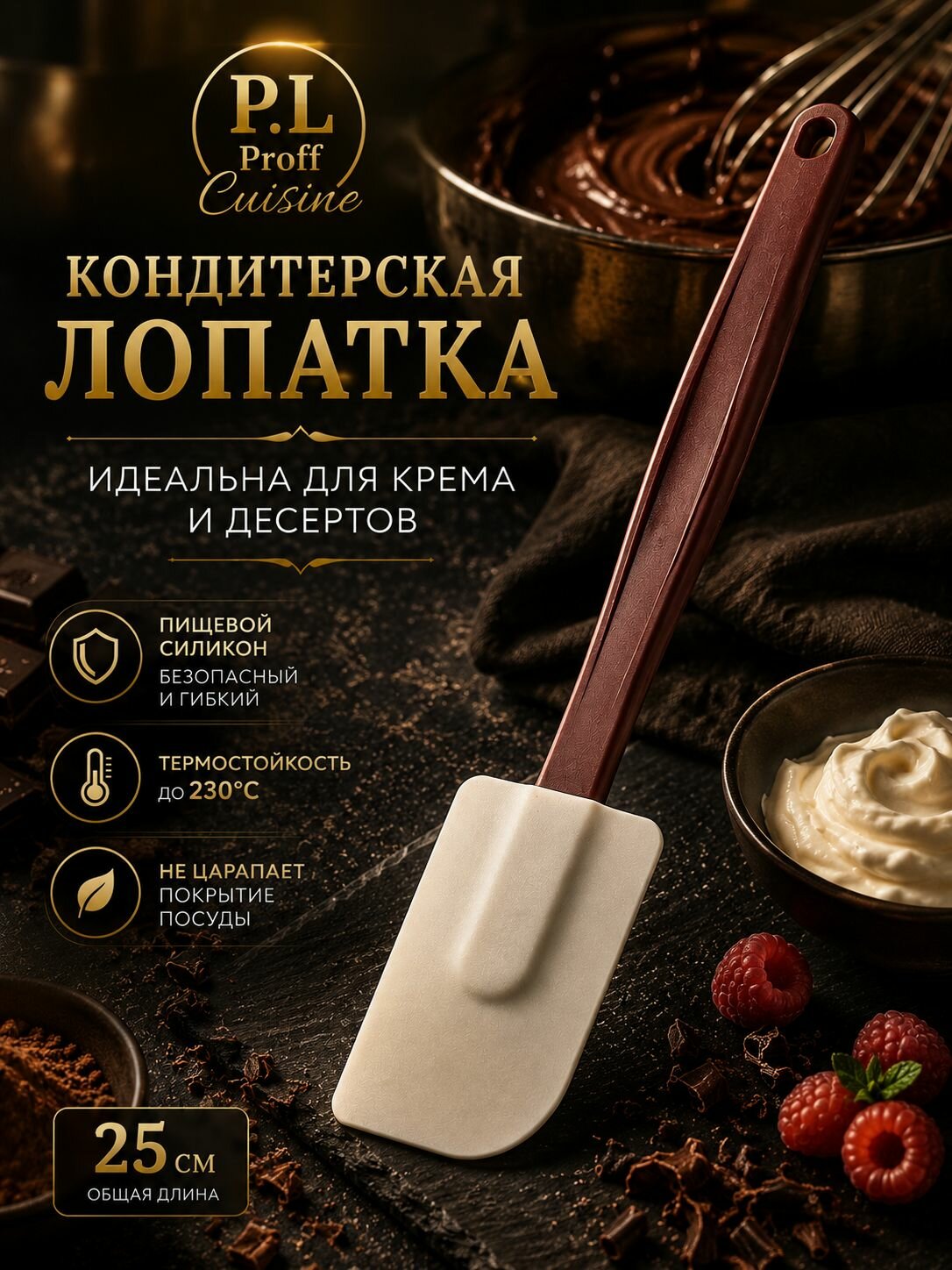 Лопатка кондитерская силиконовая 25 см термостойкая до 230 C P.L. Proff Cuisine