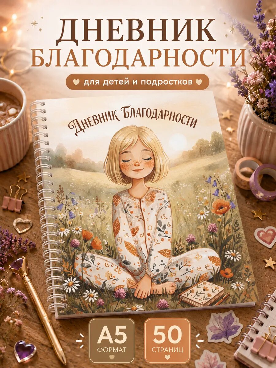 Дневник благодарности для детей и подростков 50 страниц, формат А5