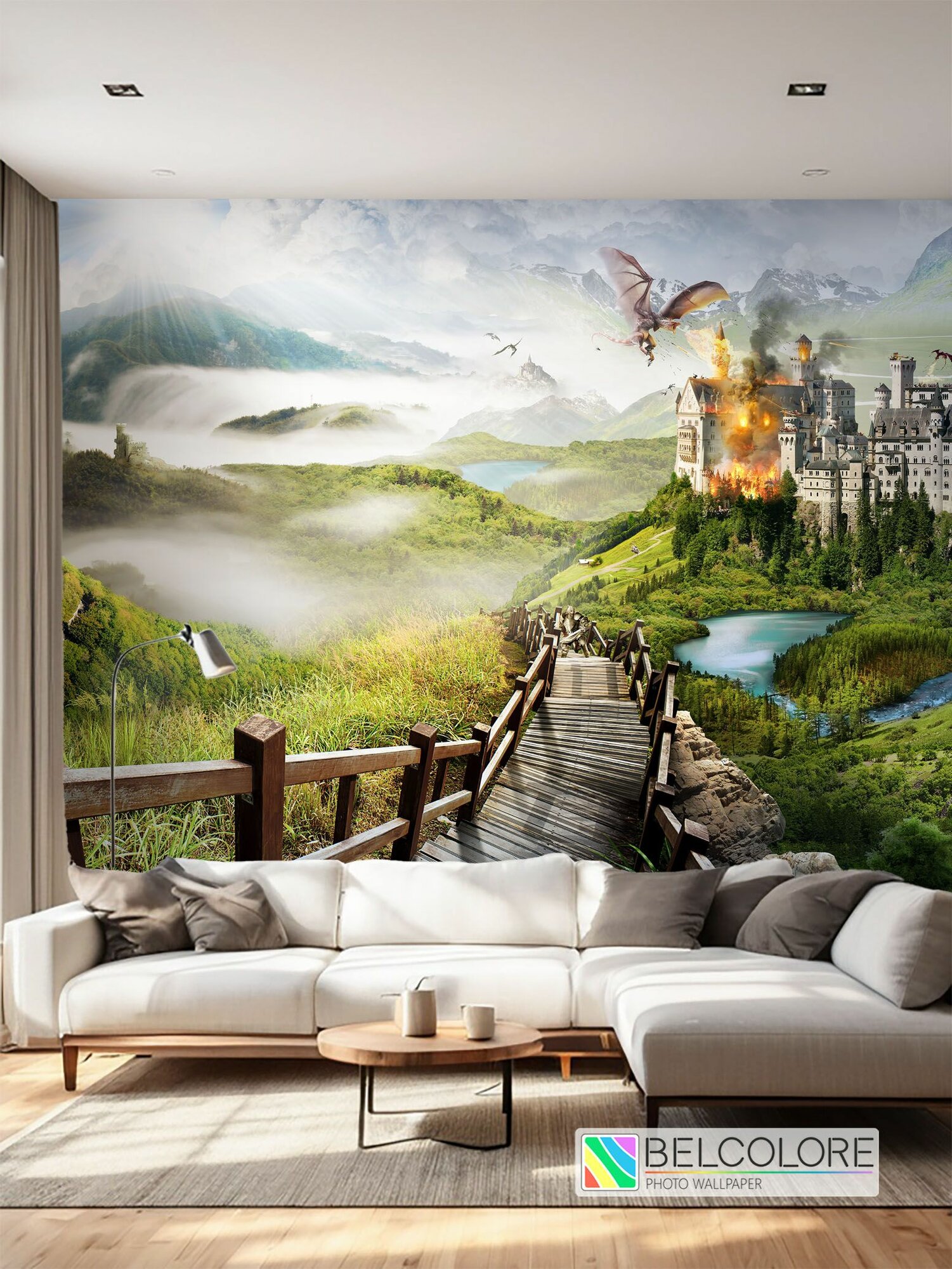 Фотообои в детскую для мальчика 3d Драконы и замки 400х270 см, фото обои в детскую, на кухню, в спальню, рельефные, моющиеся