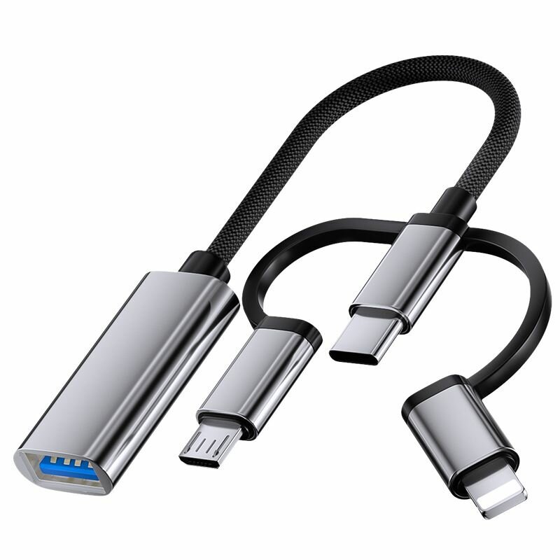 3 в 1 USB OTG адаптер Type-C, Micro USB, Lightning-USB(A) 3.0