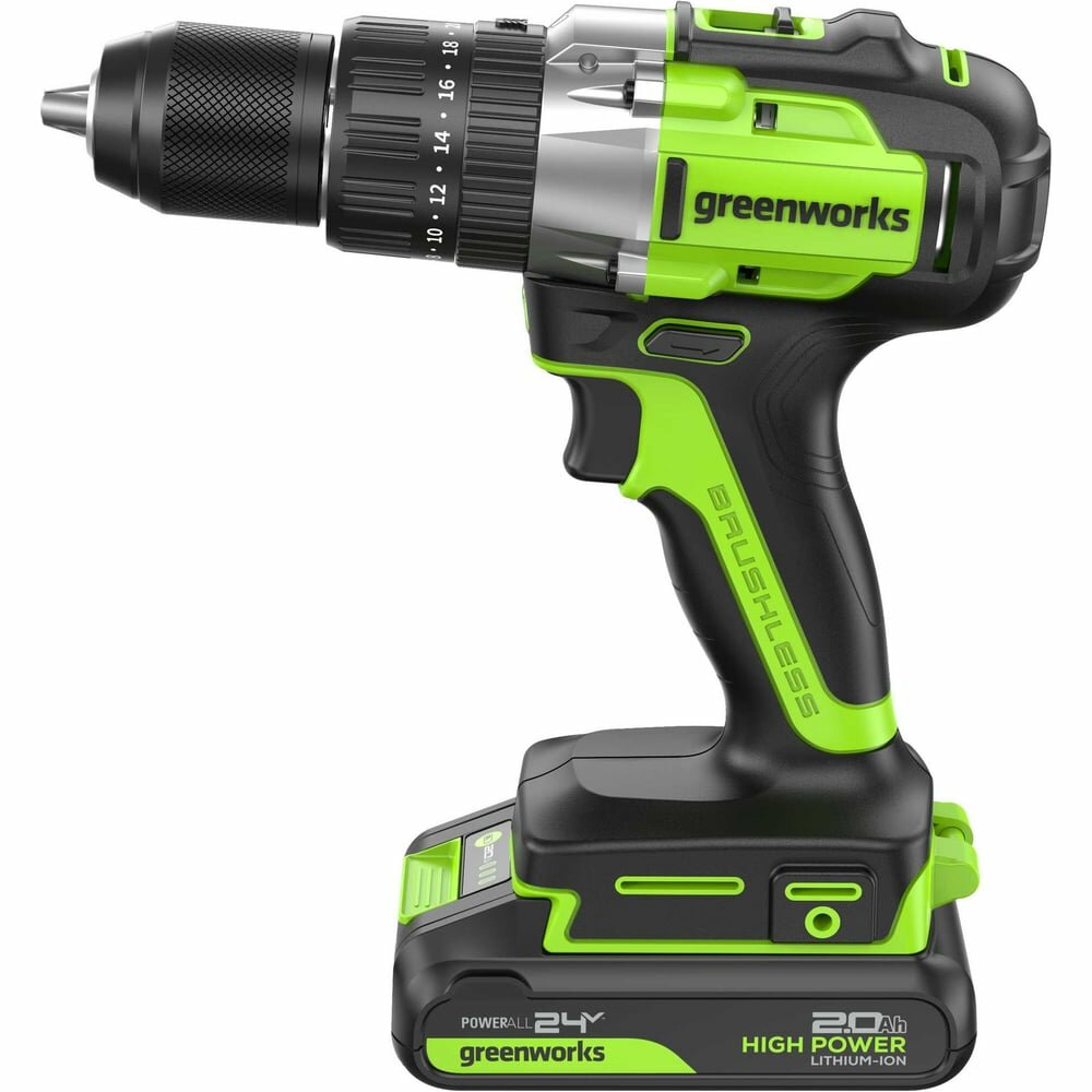 Дрель-шуруповерт ударная GreenWorks GD24DD60, 24V, б/щет, 0-450/0-1700 об/мин, 30/60Нм, 1x2Ач, ЗУ, кор 3704107VUA