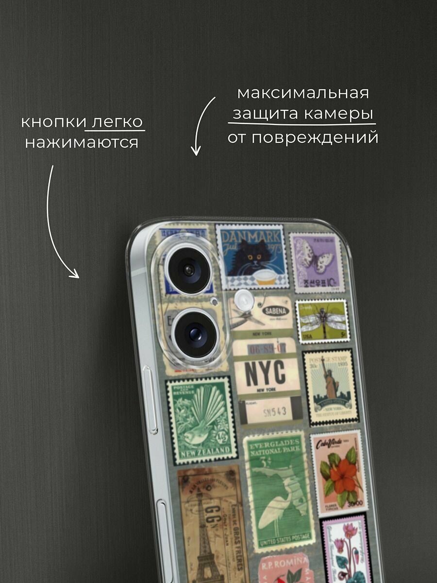 Чехол на Apple iPhone 16 / Айфон 16 с принтом Испуганный котик с надписью, прозрачный