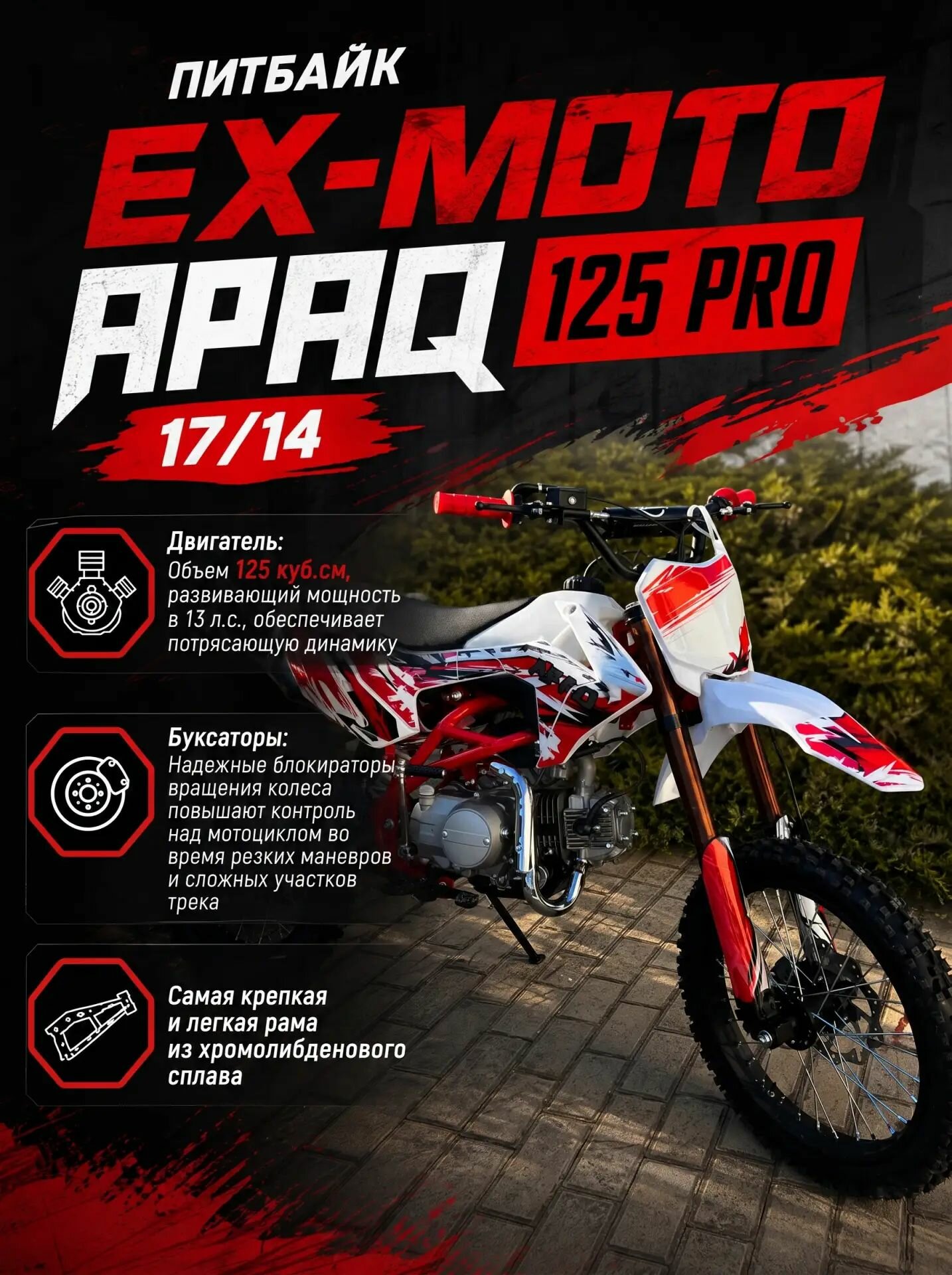 Питбайк EX-MOTO APAQ 125 PRO 17/14