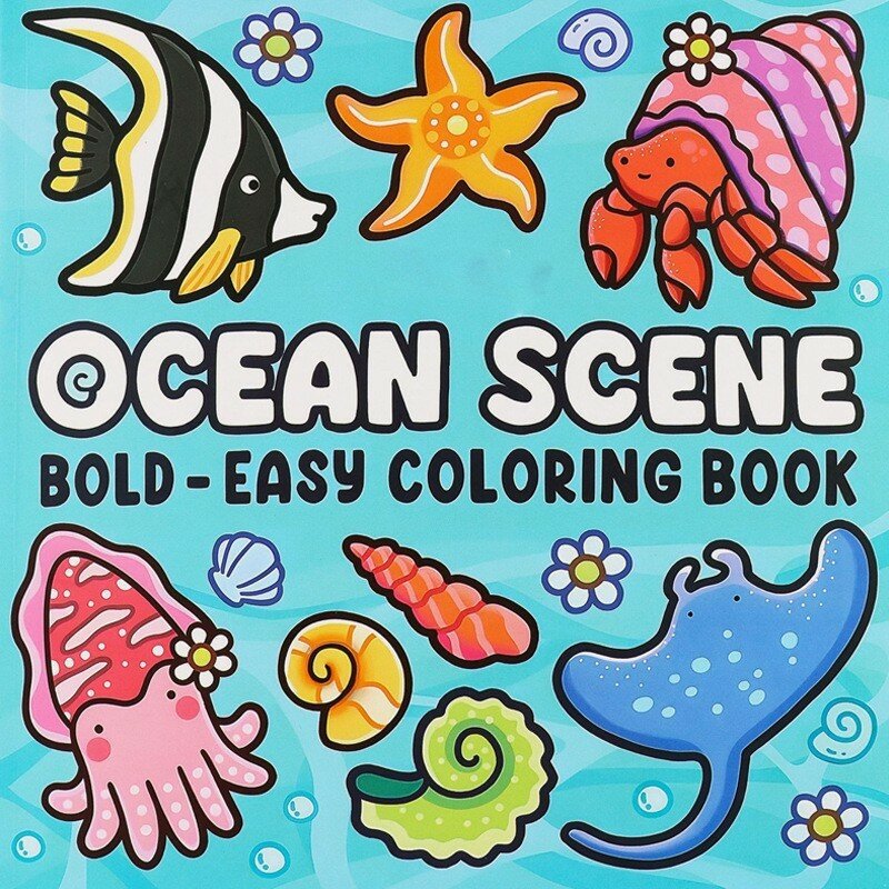 Книга-раскраска для взрослых и подростков Ocean Scene, Милые животные, Легко рисовать, Рисование и рисование,
