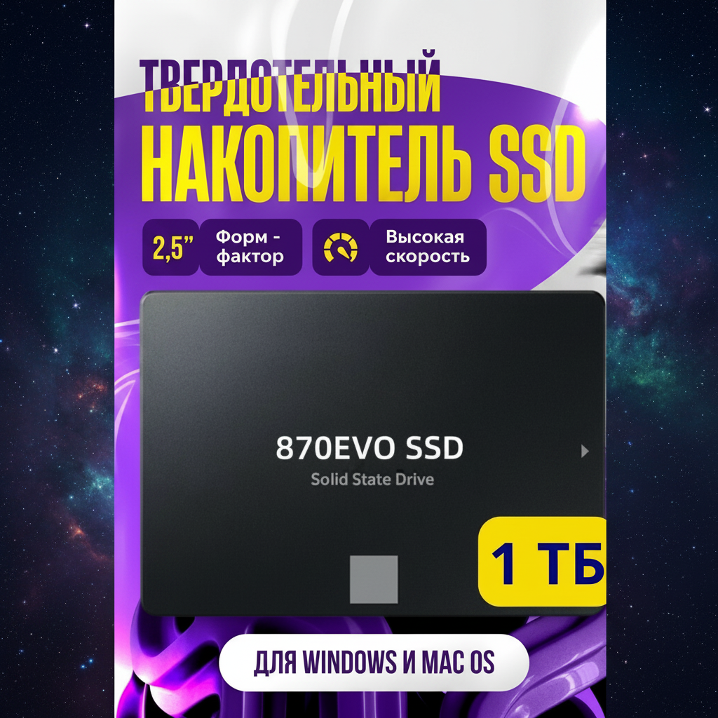 Твердотельный накопитель 1 ТБ 2.5" интерфейс 6 Гбит/с высокая надежность и скорость