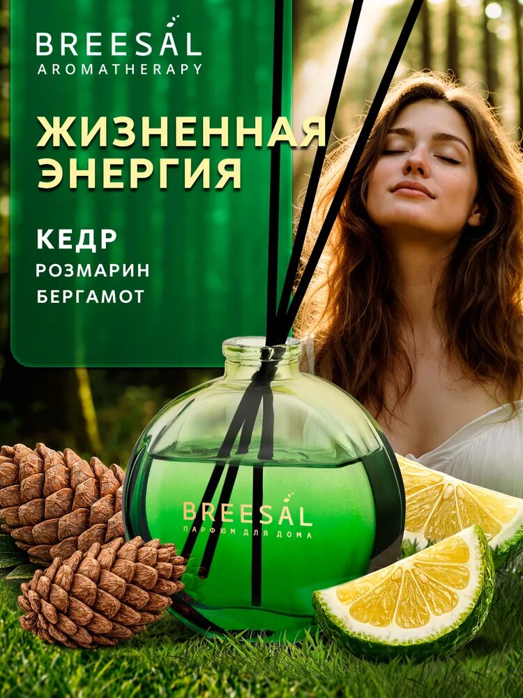 Breesal Диффузор для дома, ароматизатор с палочками : Кедр, 70 мл