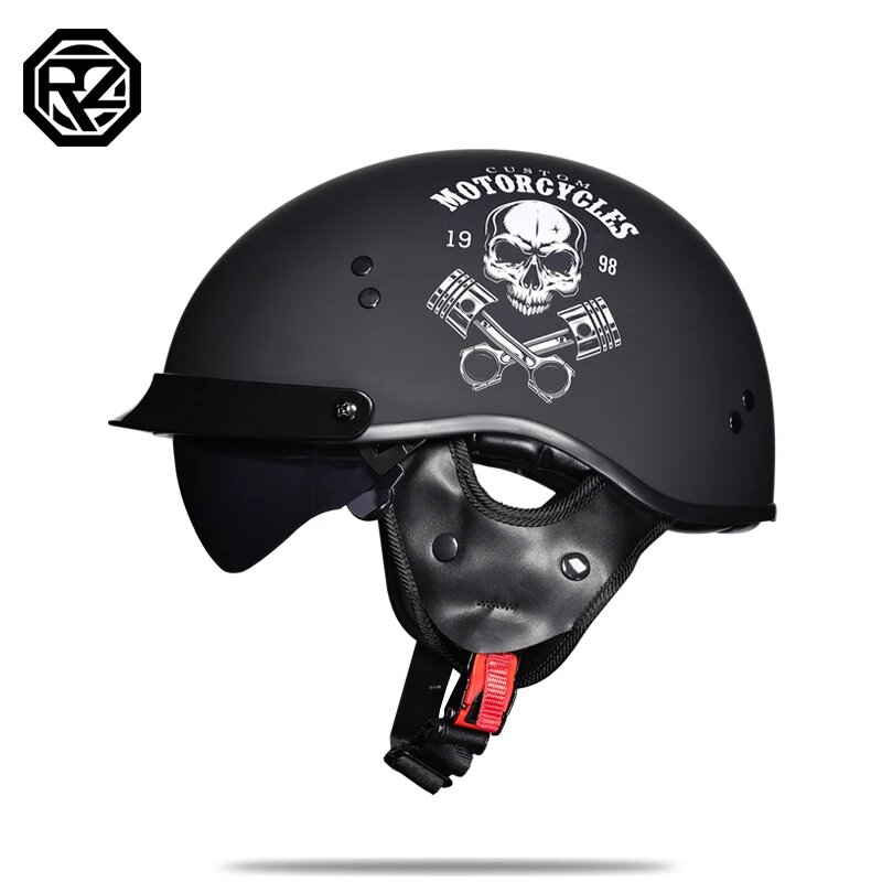 Черный ретро мотошлем XXL с козырьком, DOT, Color: 7