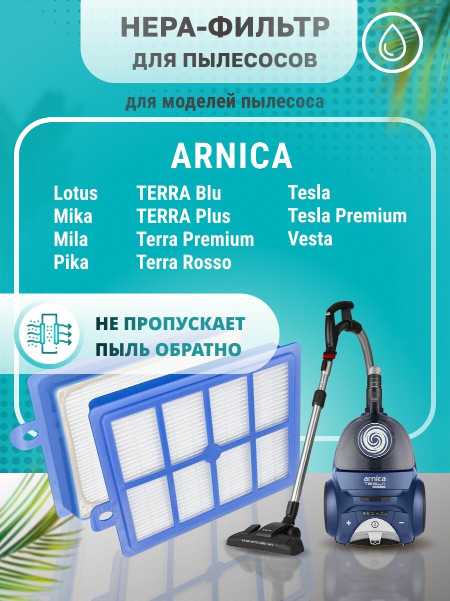HEPA фильтр PRO моющийся для пылесоса Arnica Tesla, Pika, Mila, Vesta, Lotus, Mika, арт. BFZ1 - выходной