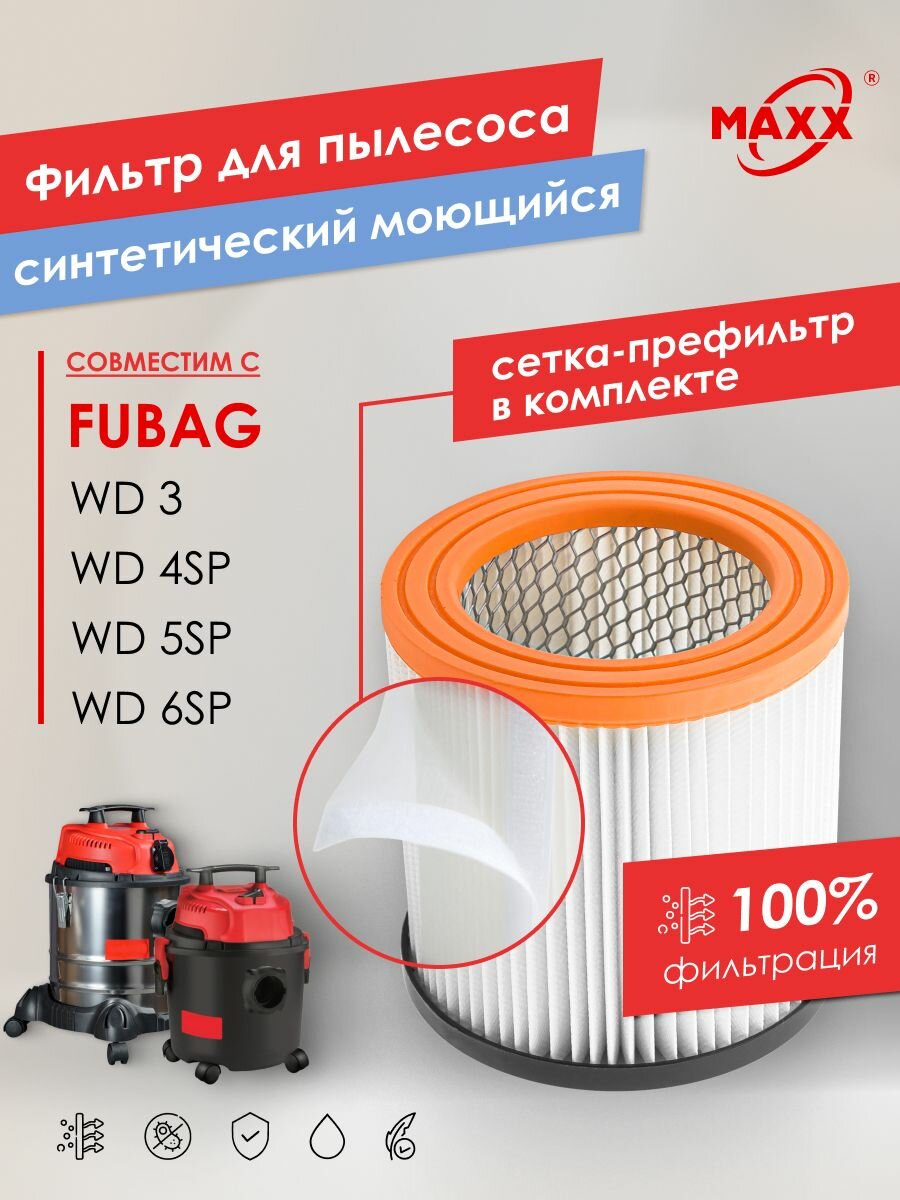 Фильтр для пылесоса FUBAG WD 3, WD 4 SP, WD 5 SP, WD 6 SP, WD 31192, моющийся HEPA