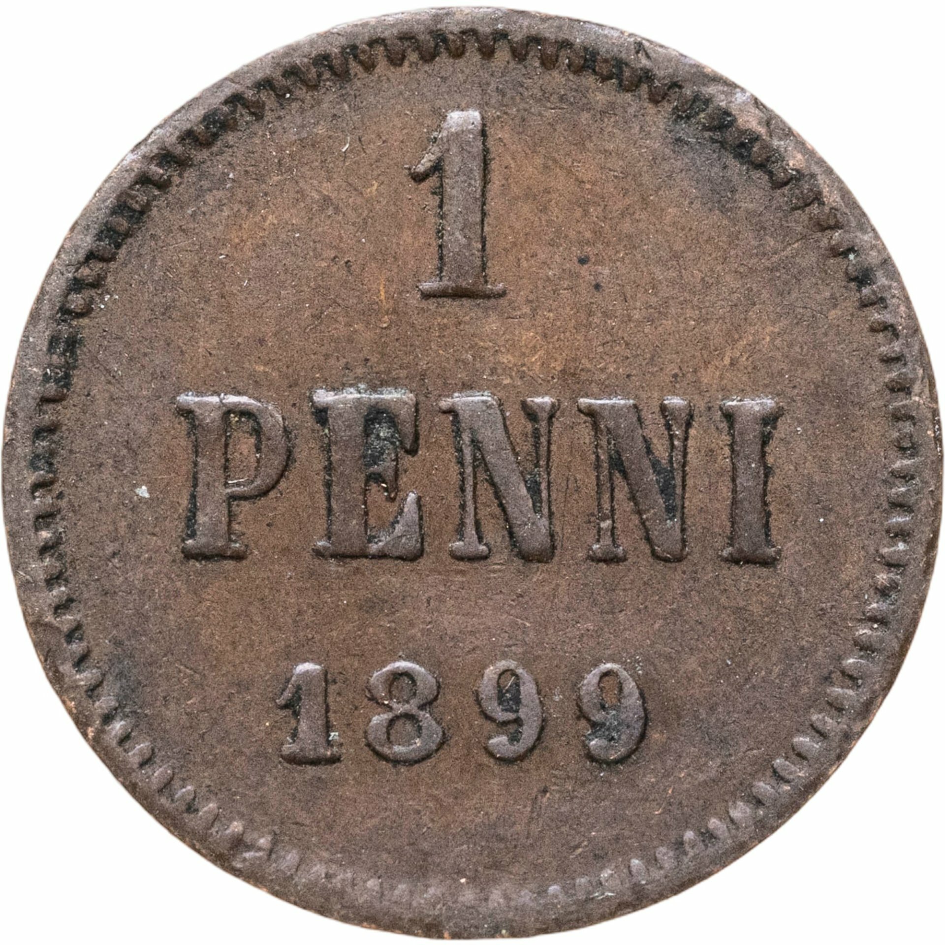 1 пенни 1899, монета для Финляндии, Медь, в сохранности XF