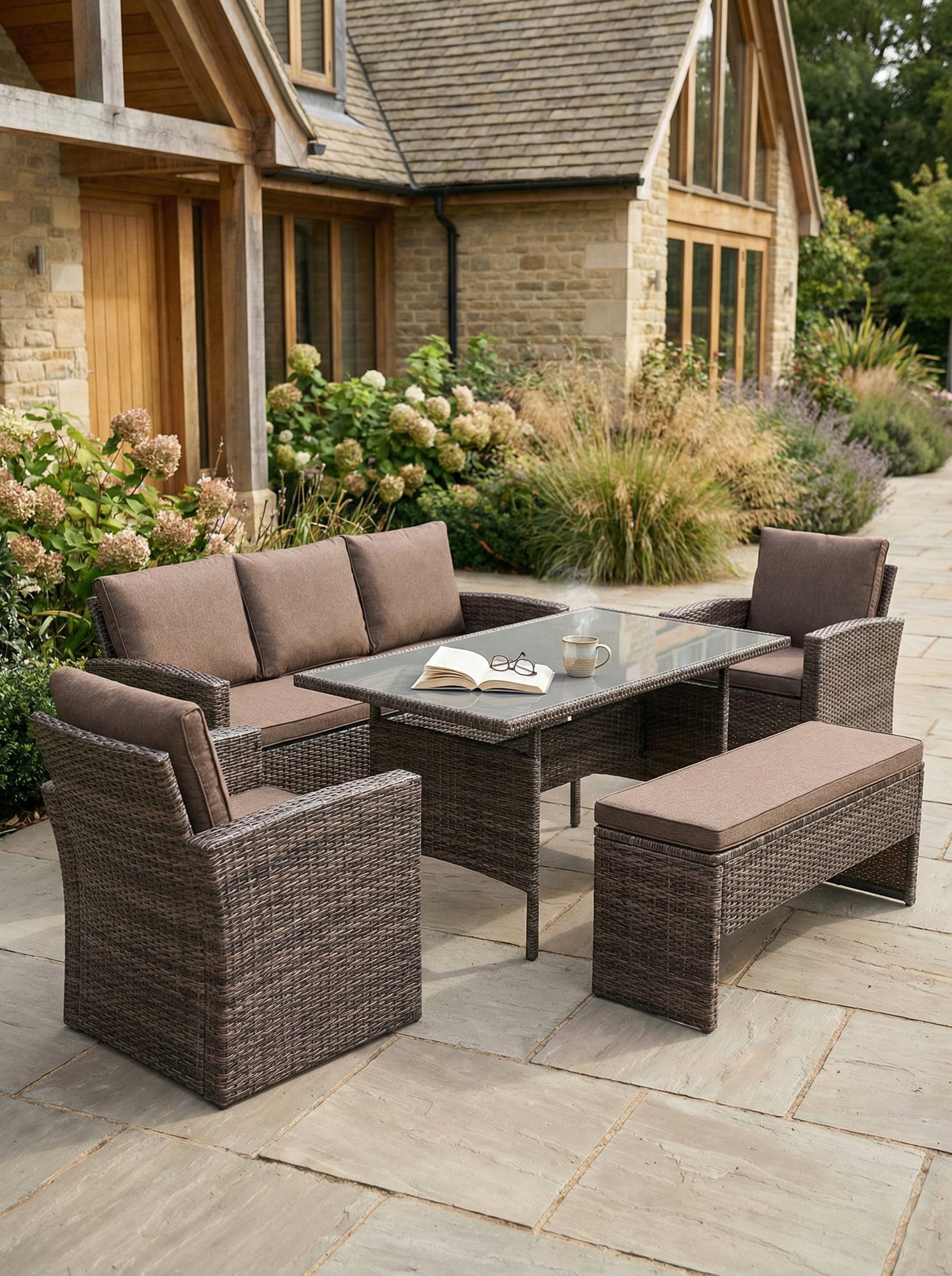 Комплект для обеда и отдыха из искусственного ротанга Палермо-7 (Palermo-7), кофе