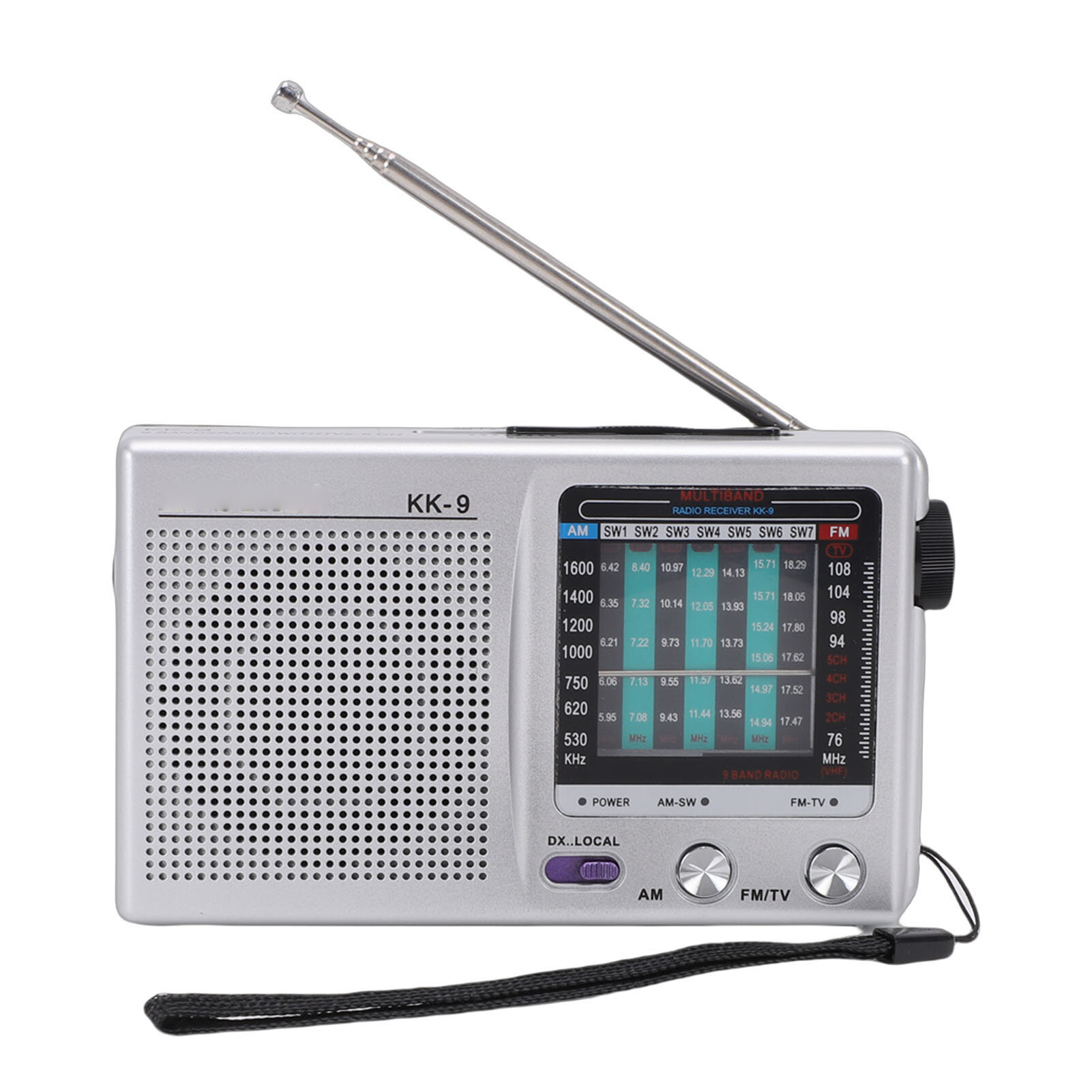 AM FM SW WB Radio Портативное Коротковолновое Радио с Разъемом для Наушников 3,5 мм для Пеших Прогулок Серебристый