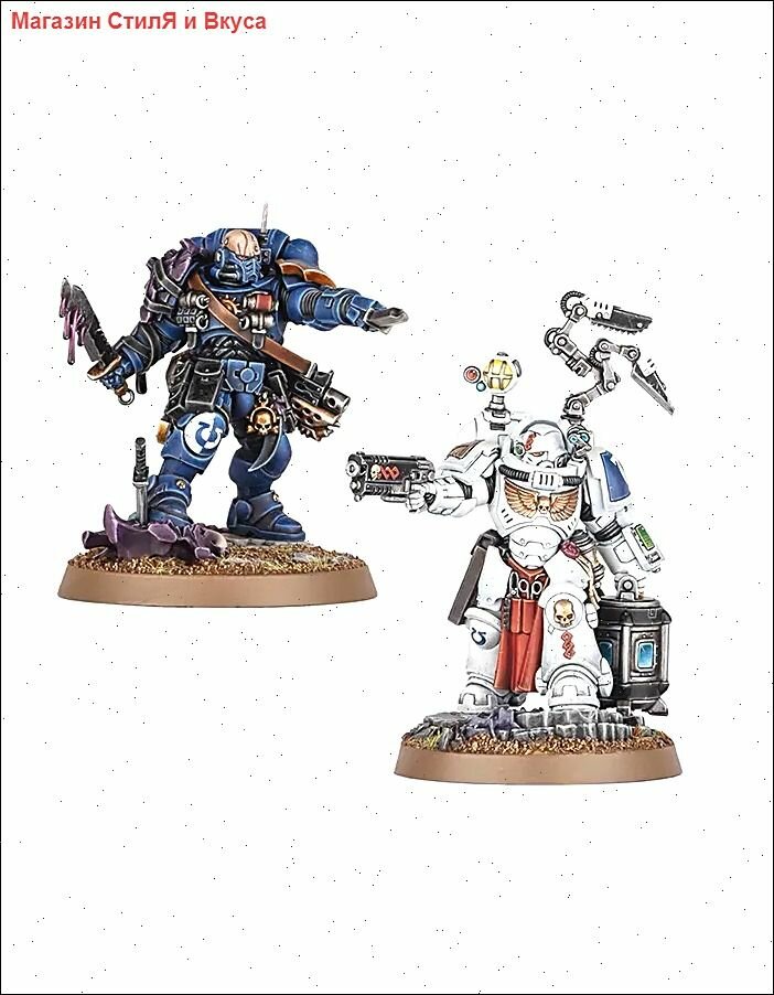 Набор фигур "Лейтенант в доспехе Фовос и Аптекарь Биологис" Космического Десанта (Смола, Литье) / Warhammer 40000 Lieutenant in Phobos Armour & Apothecary Biologis (Resin, Cast)