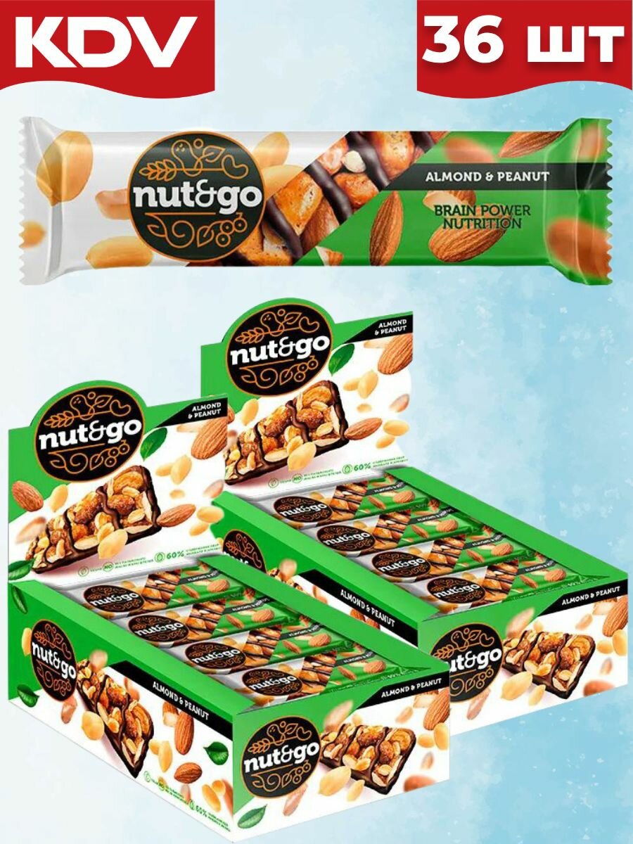 Батончик Nut&Go Миндаль и Арахис, заряд энергии 36 штук по 36 гр