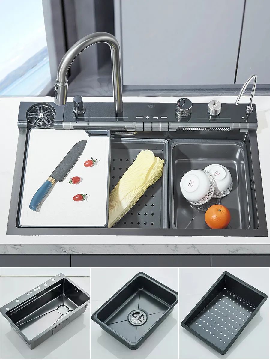 Мойка кухонная MYqulity, нержавеющая сталь, 750x450 мм, с фильтром, краном и дозатором
