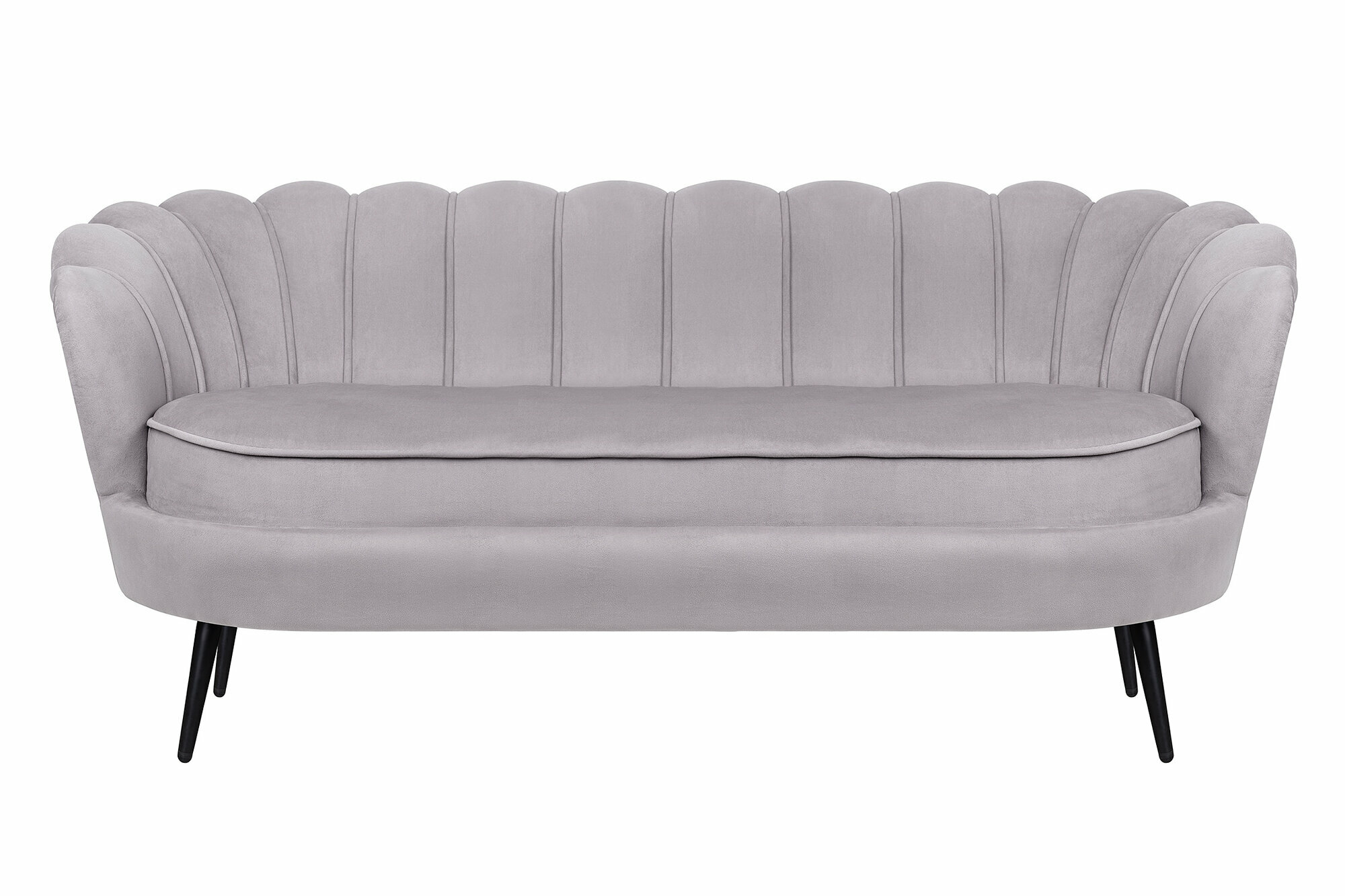 Прямой дизайнерский диван ракушка, Pearl triple grey, интерьерный, серый с черными ножками